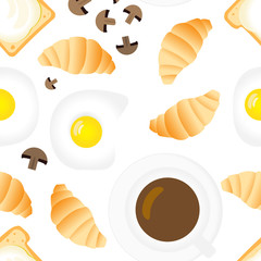 Sewing fabric with Breakfast Seamless Pattern in Flat Cartoon Style ...