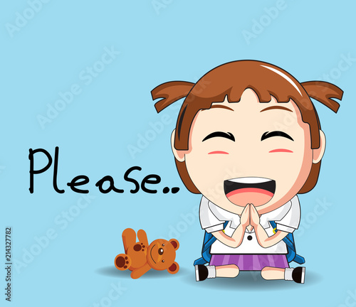 "vector Illustration of cartoon cute student girl faces showing ...