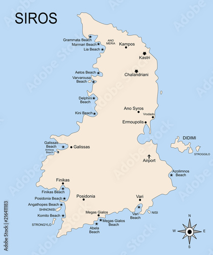 "The geography map of Syros island, in the archipelago of the Cyclades ...