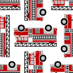 Sewing fabric with Hand drawn fire trucks seamless vector pattern on ...