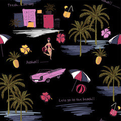 Sewing fabric with Beautiful seamless colorful island pattern on Black ...