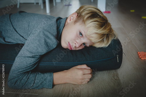 "sad stressed tired exhausted child at home" photo libre de droits sur ...