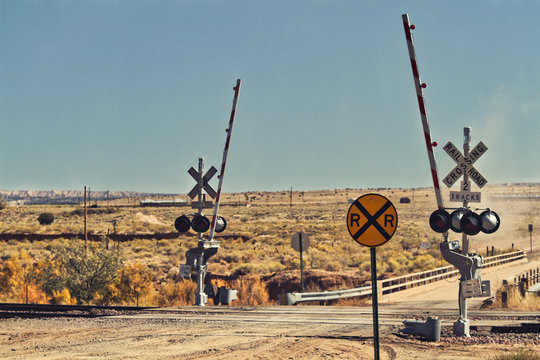 Night Railroad Crossing Desert