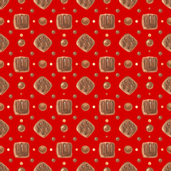 Sewing fabric with Sweet romantic pattern with chocolate candies ...