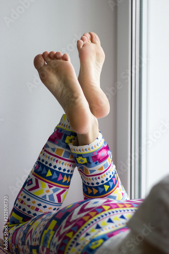 "Sexy and beautiful female soles and feet crossed on windowsill" Stock ...