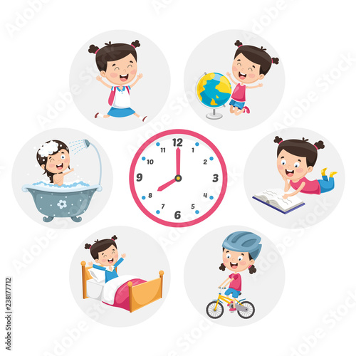 "Vector Illustration Of Kid Daily Routine Activities" Stock image and ...