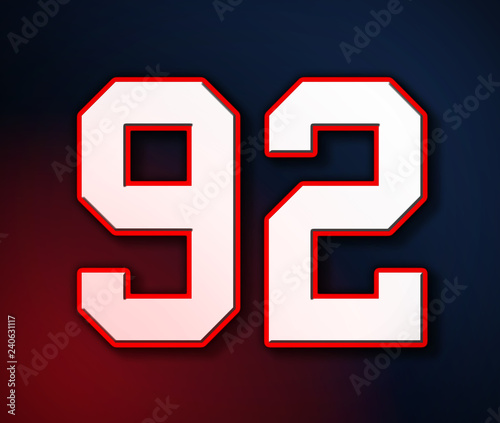 "American Football Classic Vintage Sport Jersey Number 92 in white, red ...