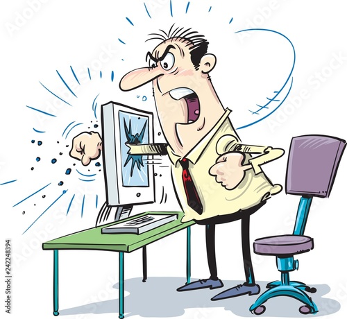 "Angry businessman breaks the computer" Stock image and royalty-free ...