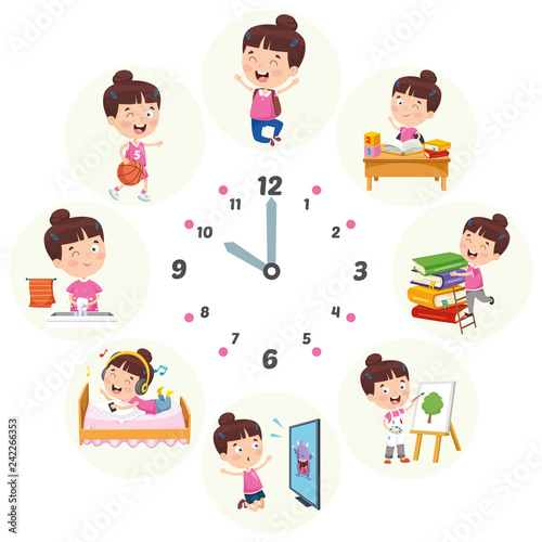 "Vector Illustration Of Kids Daily Routine Activities" Stock image and ...