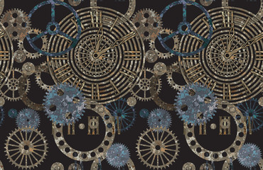 Sewing fabric with Steampunk gear collection with rust texture seamless ...
