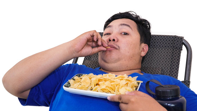 Overweight Man Eating