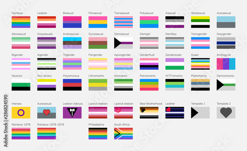 "LGBT symbols in flat. Pride flags list. Rainbow flag." Stock image and ...