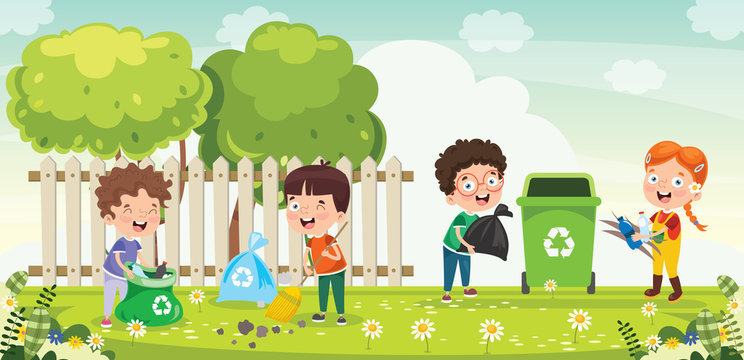Children Cleaning The Environment Animated