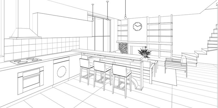 Kitchen Line Drawing Images – Browse 3,146 Stock Photos, Vectors, and ...