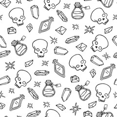 Sewing fabric with Wiccan seamless pattern with magic symbols ...