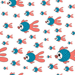 Sewing fabric with Vector seamless pattern with cute fish.color hand ...