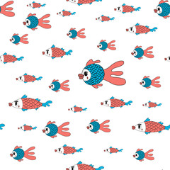 Sewing fabric with Vector seamless pattern with cute fish.color hand ...