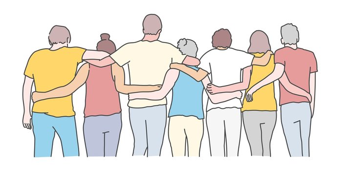Cartoon Group Of Friends Hugging