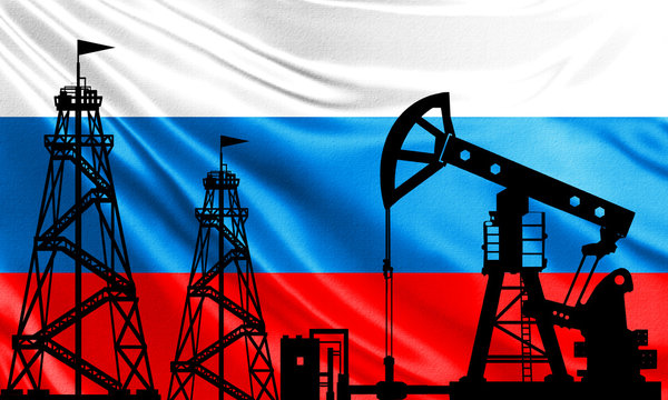 Russian Flag Overlaying Industrial Oil Rigs - Free Stock Photo | Pikwizard
