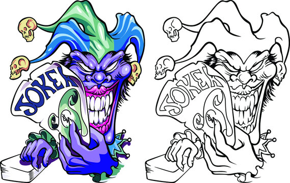 Evil Jester Skull Drawing