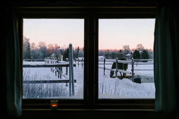 Beautiful winter landscape with rime frost in bushes and trees, seen ...