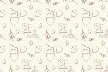 Sewing fabric with One line art pattern with picture of oak leaves and ...