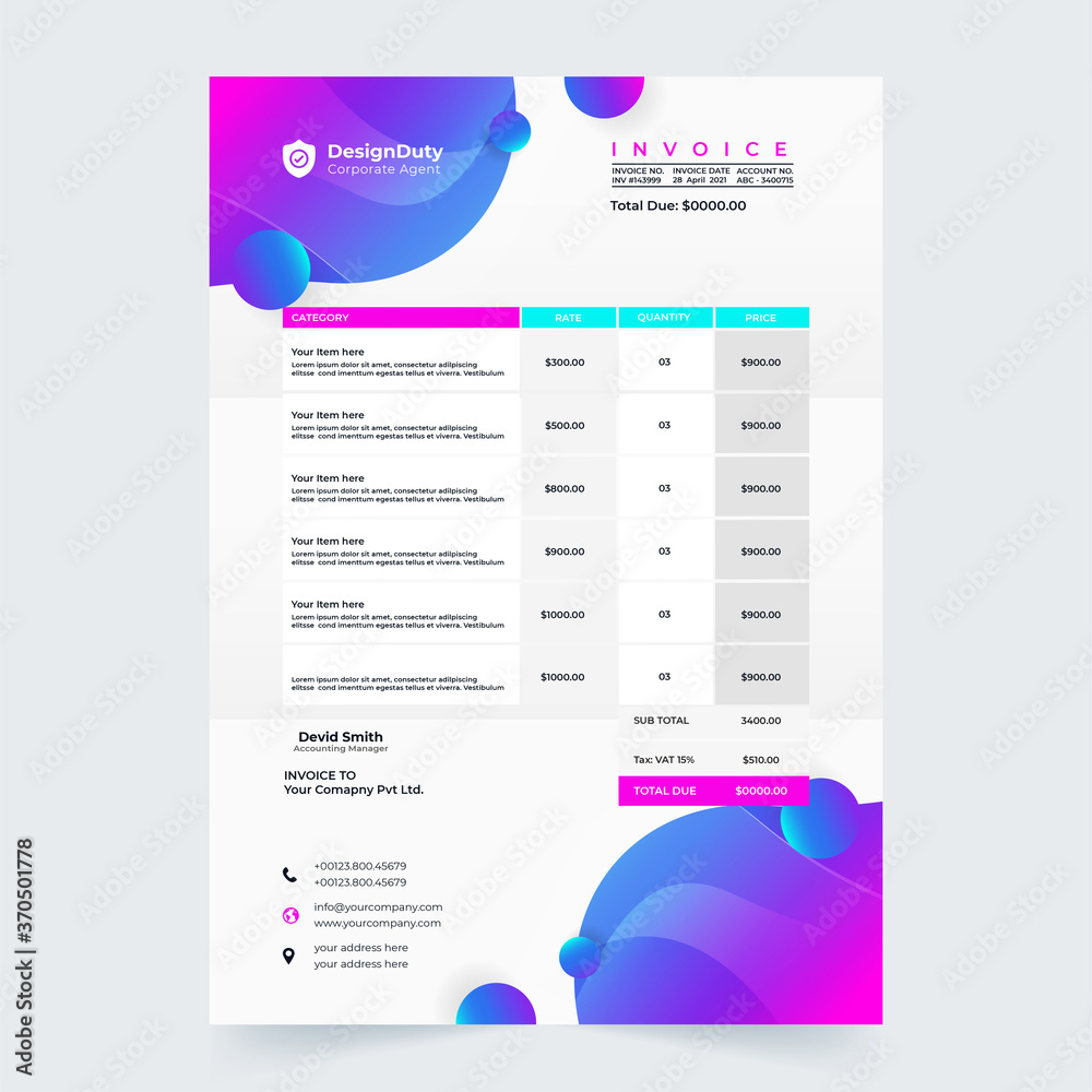 Invoice minimal design template Bill form business - JJWALLS | Designduty