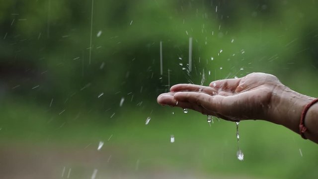 Rain Falling On A Hand