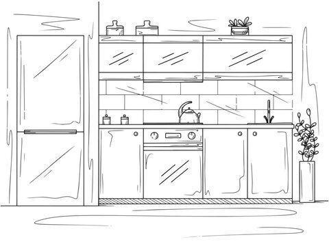 Kitchen Line Drawing Images – Browse 3,146 Stock Photos, Vectors, and ...