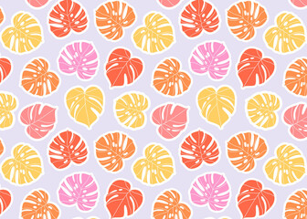 Sewing fabric with Monstera leaves - soft purple seamless pattern ...