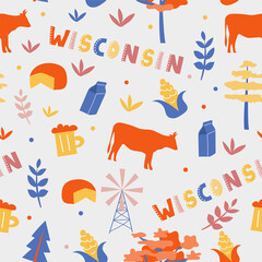 Sewing fabric with USA collection. Vector illustration of Wisconsin ...