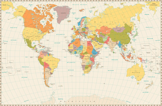 Vintage Detailed World Map Images – Browse 6,358 Stock Photos, Vectors ...