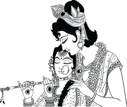 Radha Krishna Line Art