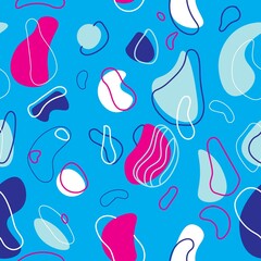 Sewing fabric with Amoeba seamless pattern in bright blues and pink ...