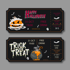 Boletos de halloween de diseño plano | Vector Gratis