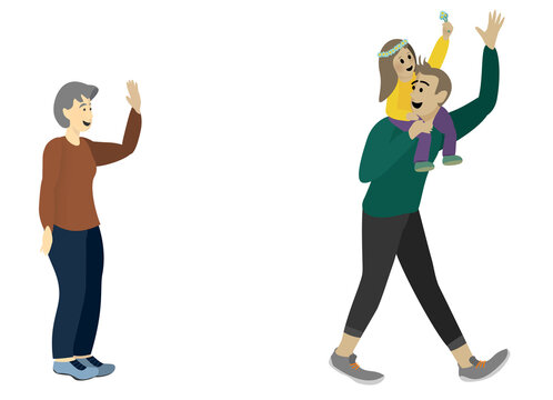 Two People Waving Goodbye