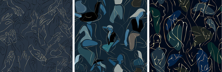 Sewing fabric with Vector seamless pattern with woman in minimal linear ...