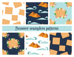 Sewing fabric with passover seamless pattern set. Jewish holiday ...