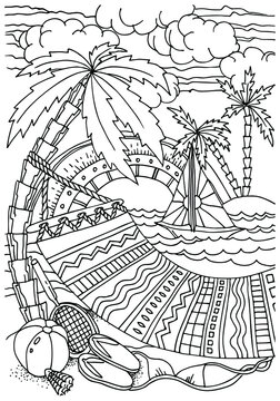 Tropical Beach Coloring Page