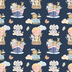 Sewing fabric with Safari Baby Animal Kids Seamless Pattern Watercolor ...
