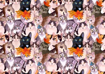 Sewing fabric with Cats seamless pattern for fabric in vector. Animal ...