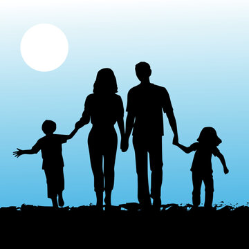 Shadow Of A Family With Two Teens