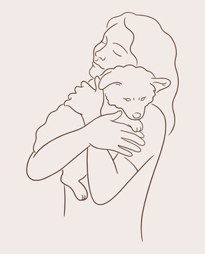 Cuddling With Dog Drawing