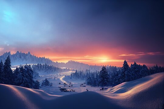 Snow Mountains Sunset Wallpaper