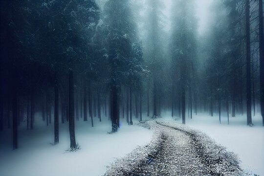Dark Snowy Forest Background