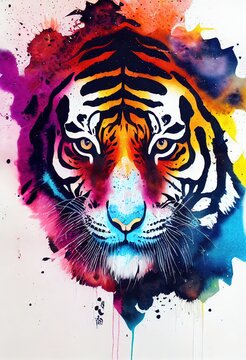 Watercolor Rainbow Tiger