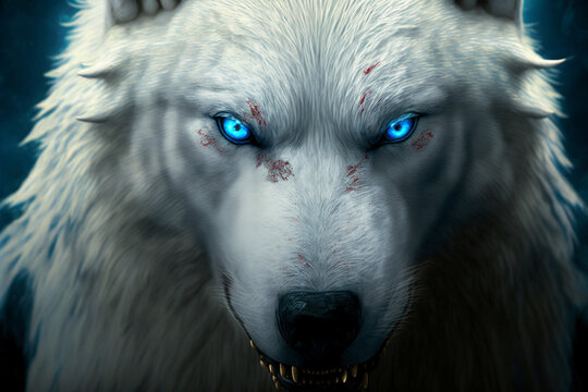 White And Blue Wolf