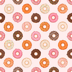 Sewing fabric with Seamless pattern with donuts of different flavors ...