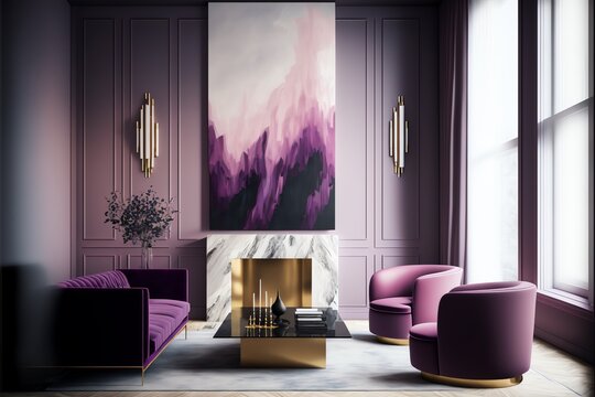 Plum Living Room With Gold