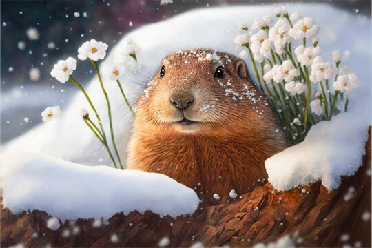 Groundhog In Snow
